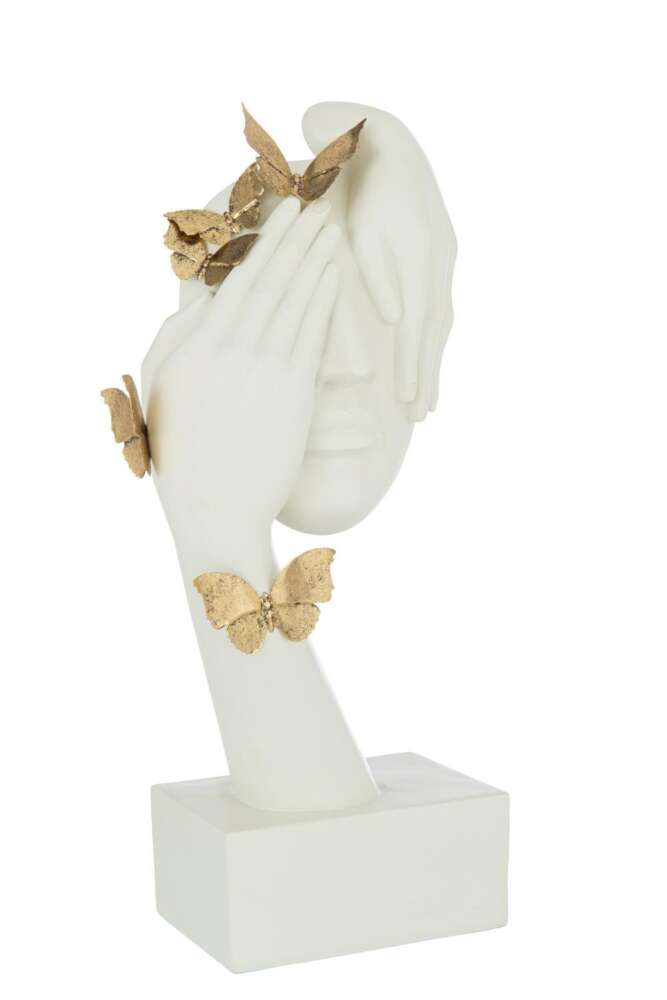 FACE BUTTERFLIES STAND POLY WHITE/GOLD | Borgramme.no
